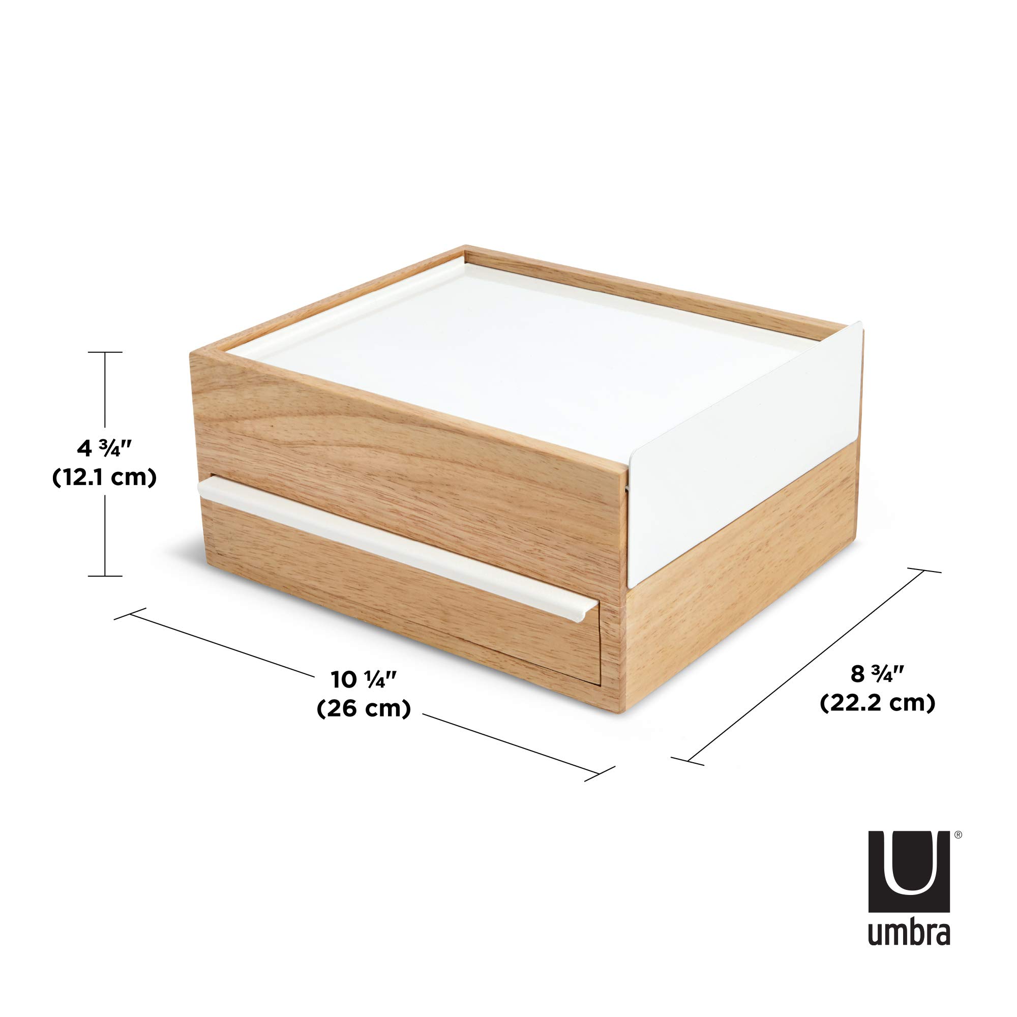 Umbra Stowit Jewelry Box - Modern Keepsake Storage Organizer with Hidden Compartment Drawers for Ring, Bracelet, Watch, Necklace, Earrings, and Accessories (White / Natural)