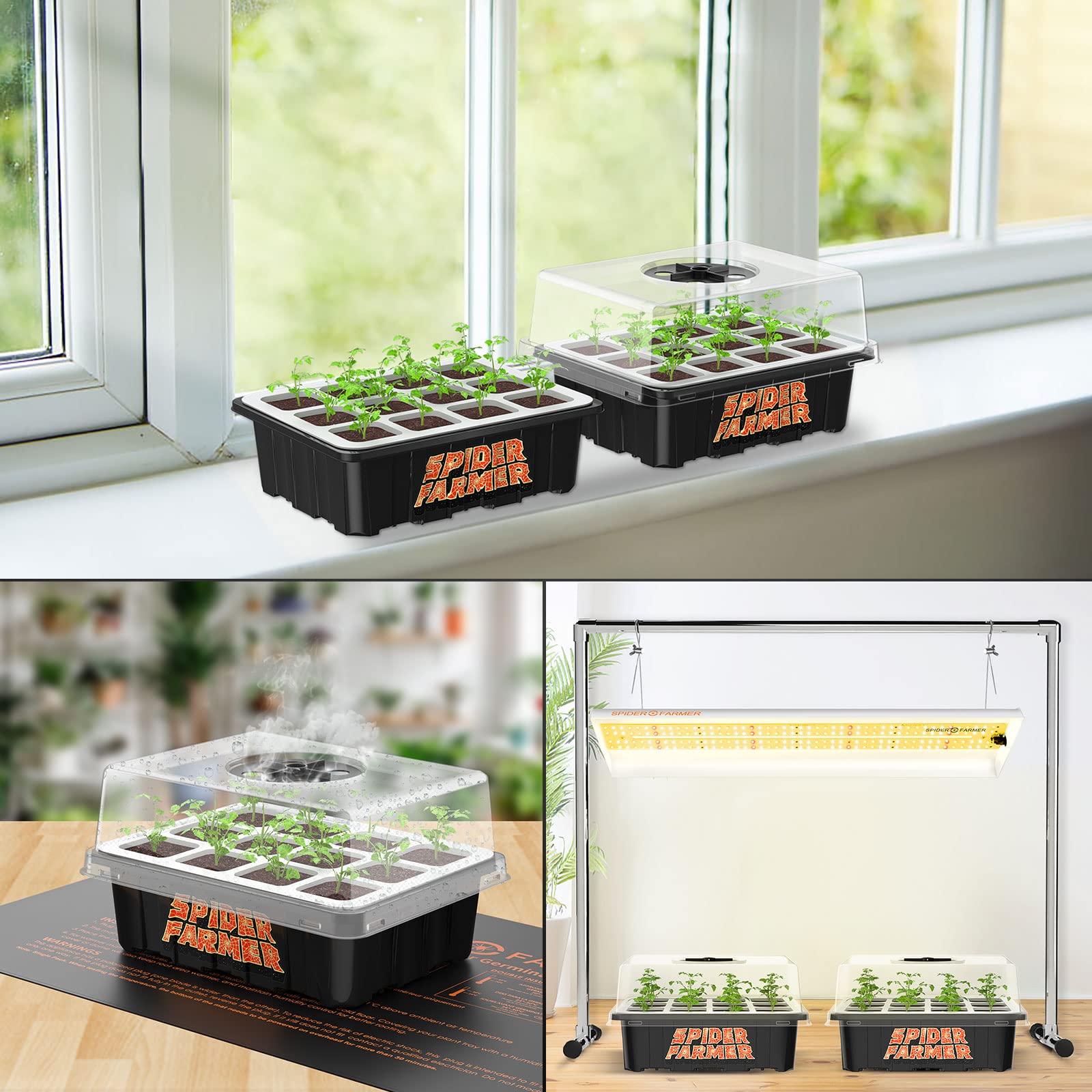 Spider Farmer 2 Pack Seed Starter Tray with Humidity Dome (12 Cells Per Silicone Tray) Reusable Plant Starter Kit for Indoor Growing Starting