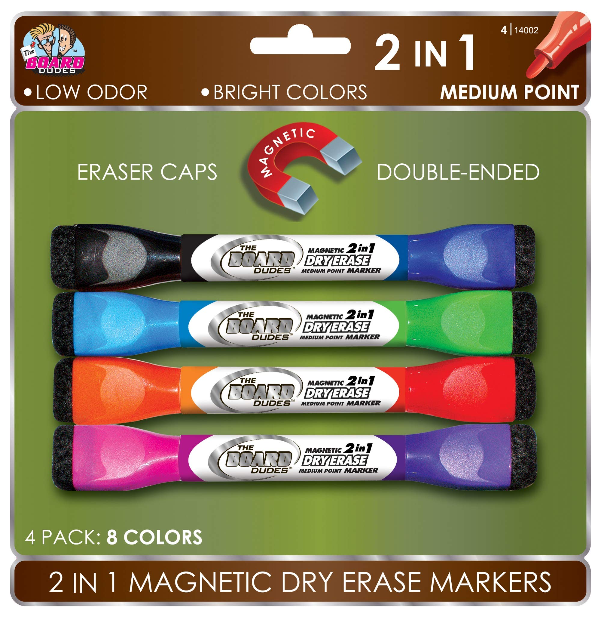 The Board Dudes 2 in 1 8 colors: Double - Ended 4 Magnetic Dry Erase Markers
