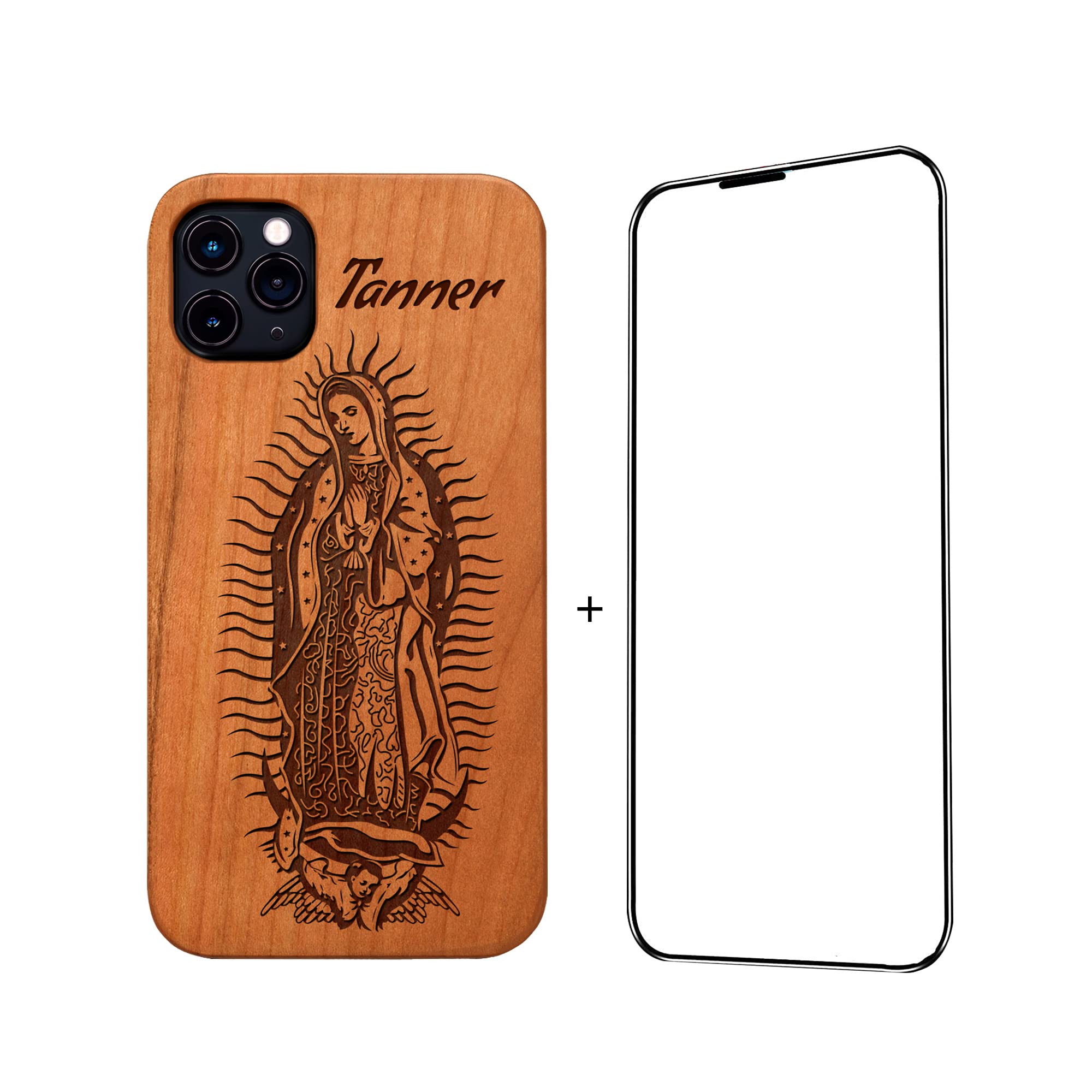 Virgen De Guadalupe - Custom Wood Phone Case + FREE Tempered Glass (Virgin Mary - Our Lady of Guadalupe) for iPhone 15/14/13/12/11 (Mini ,Pro, Pro Max,Plus)Xs,Xr,X Samsung S21/S22/S23 UL+ FE Note 12 L