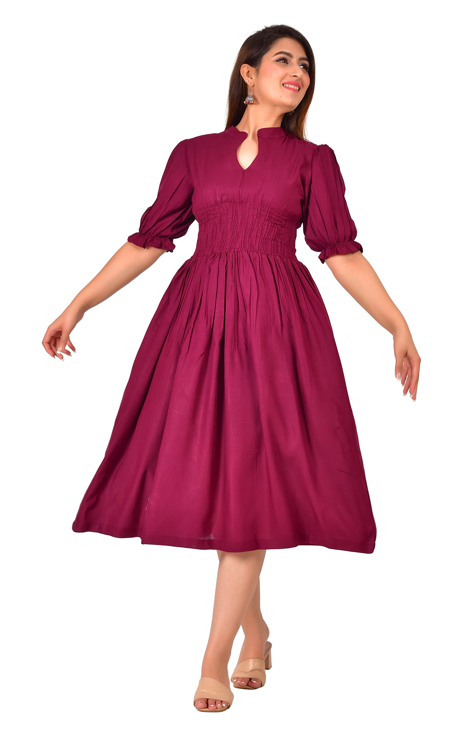 Vasu Agencies Womens Rayon Wine Red 3/4 Sleeves Floral Printed Straight Anarkalis Kurti (Large)