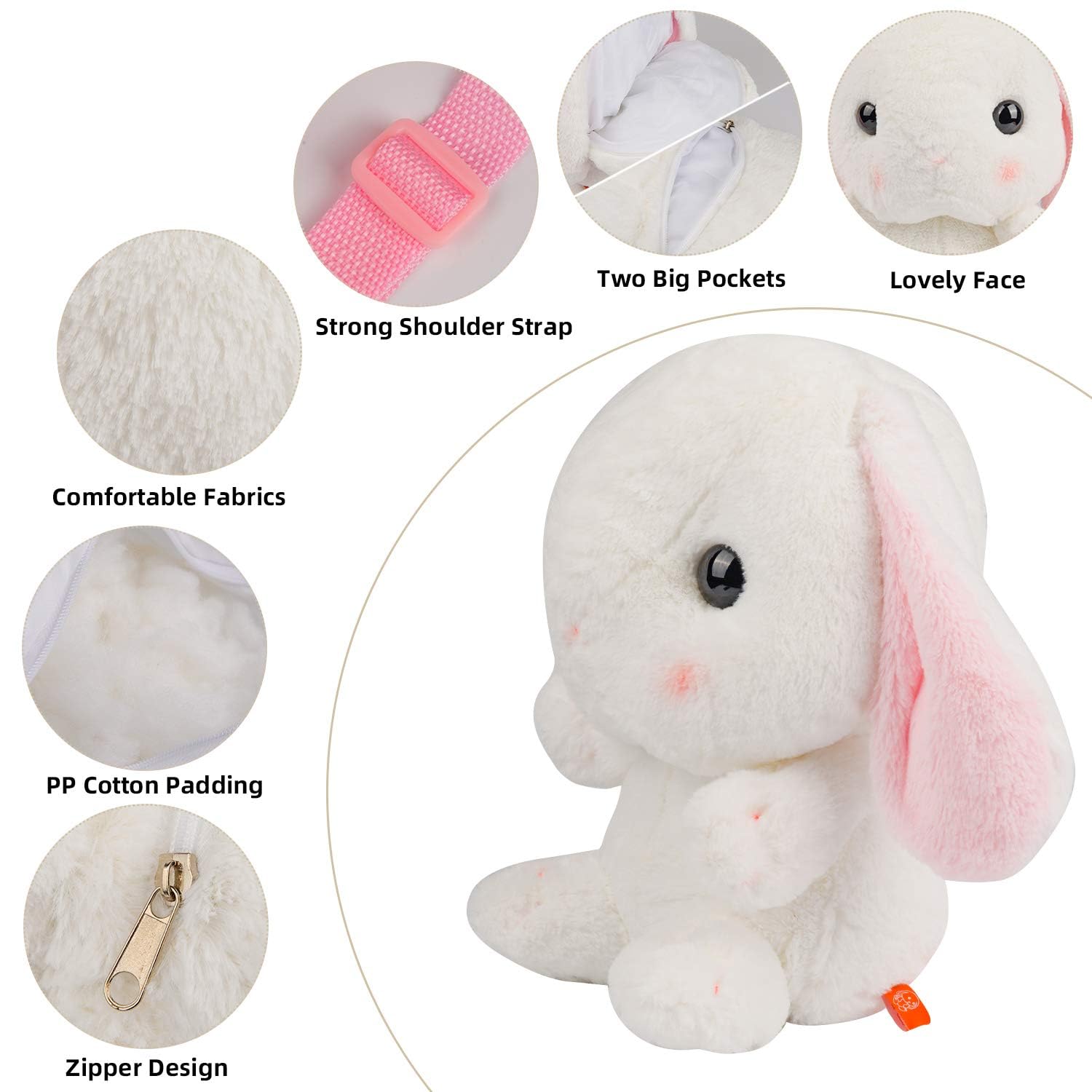 XMiniLife Bunny Large Backpack Plush Stuffed Lop Rabbit Backpack,Best Gift 22Inches (White)
