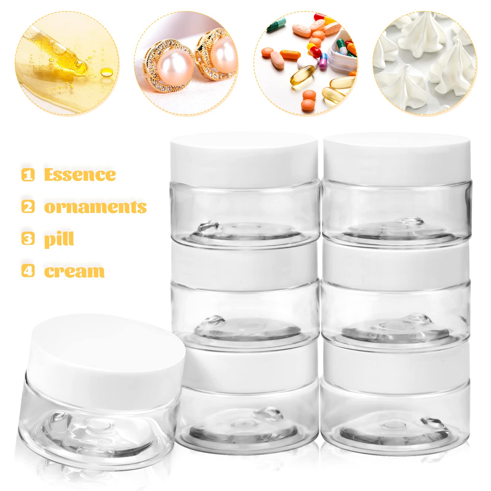 UPlama 24 Pack Cosmetic Containers, Plastic Sample Containers With Lids With Inner Liners Leakproof Wide-Mouth Travel Containers Jars Pots For Toiletry Makeup Cream Liquid Slime (1oz, White)