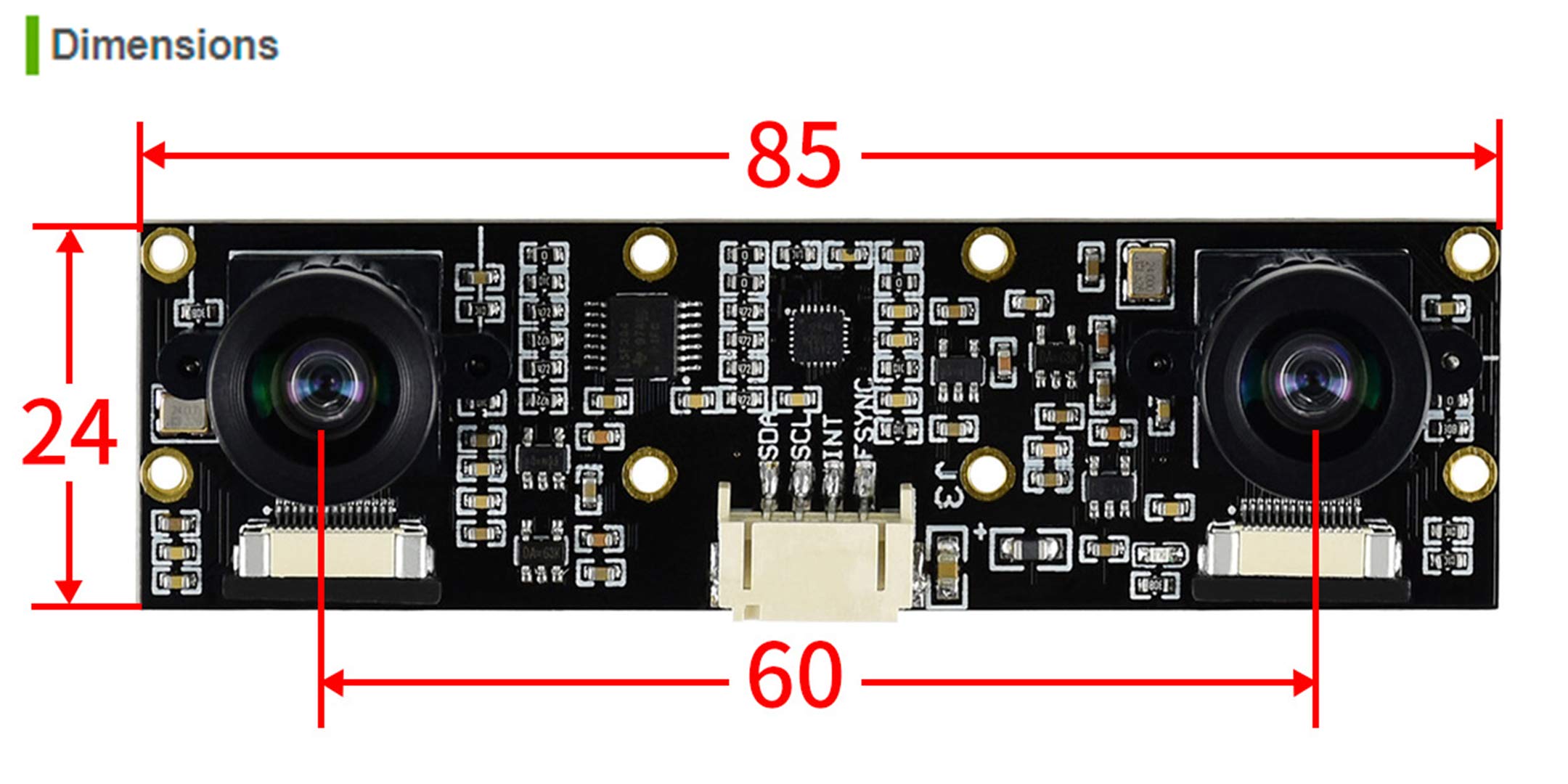 Waveshare IMX219-83 Stereo Binocular Camera 8MP Dual IMX219 Camera Module, 3280*2464 Resolution,Support Jetson Nano Developer Kit B01, Raspberry Pi CM3/CM3+ Expansion Board,for AI Vision Application
