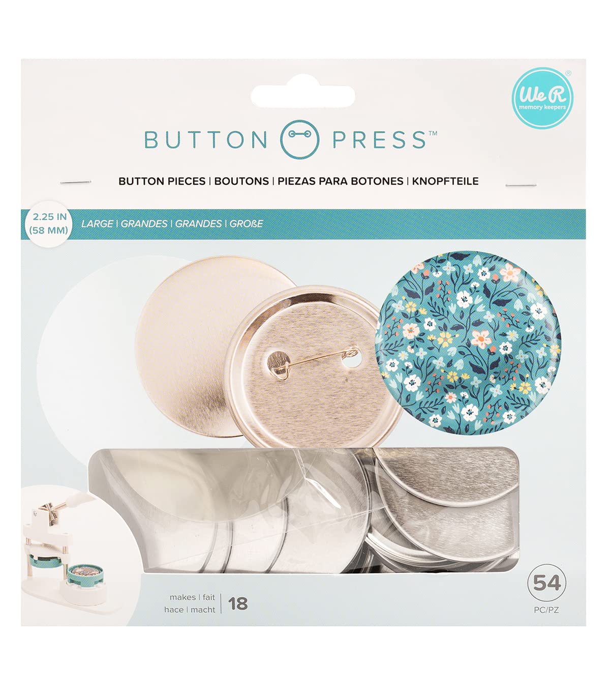 We R Memory Keepers, Button Press Refill-Large, 18 Pack, 2.25 inch, 58 mm Large Homemade Buttons, Create Custom Buttons for School Name Tags, Work Holidays, or Church Kid Activities