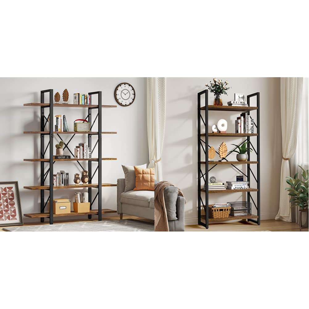 YITAHOME 5 Tier Bookcase, Artsy Modern Bookshelf, Book Rack, Storage Rack Shelves & 5 Tiers Bookshelf, Artsy Modern Bookcase, Book Rack, Storage Rack Shelves Books Holder Organizer - Rustic Brown