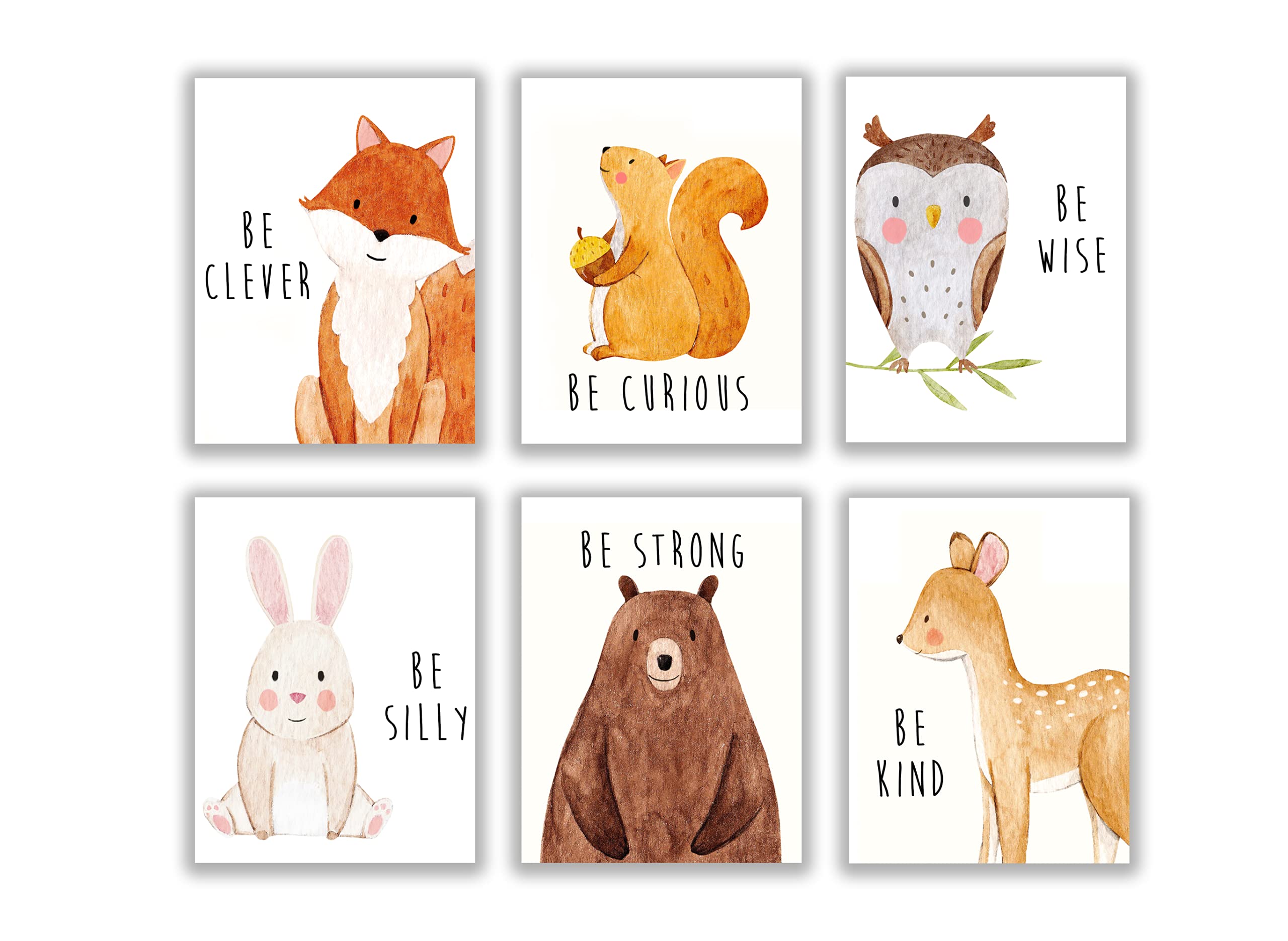 Set of 6 Baby Animal Nursery Wall Art Prints - Cute & Inspirational Decor for Baby Girls & Boys, Kids Room, Playroom, Nursery - High-Quality Unframed 8x10 Inch Posters - Woodland Animal Nursery Decor