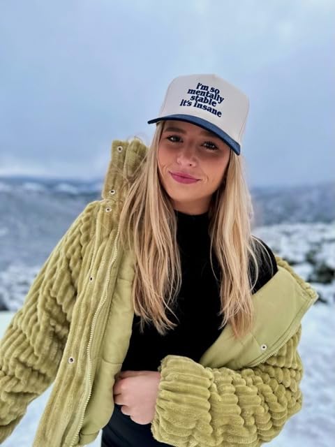 Visibly Toxic I'm So Mentally Stable It's Insane Hat, Funny Hat, Funny Gifts, Party Hat, Sports Baseball Cap, Casual Adjustable Size Tan/Blue
