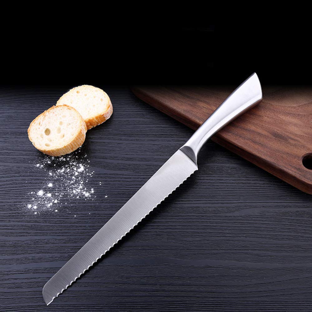 TOONEV 8 Inch Wavy Edge Wide Bread Knife Stainless Steel Kitchen Bread knife for Thick Loaves Serrated Bread Knife for Slicing Bread Bagels Cake