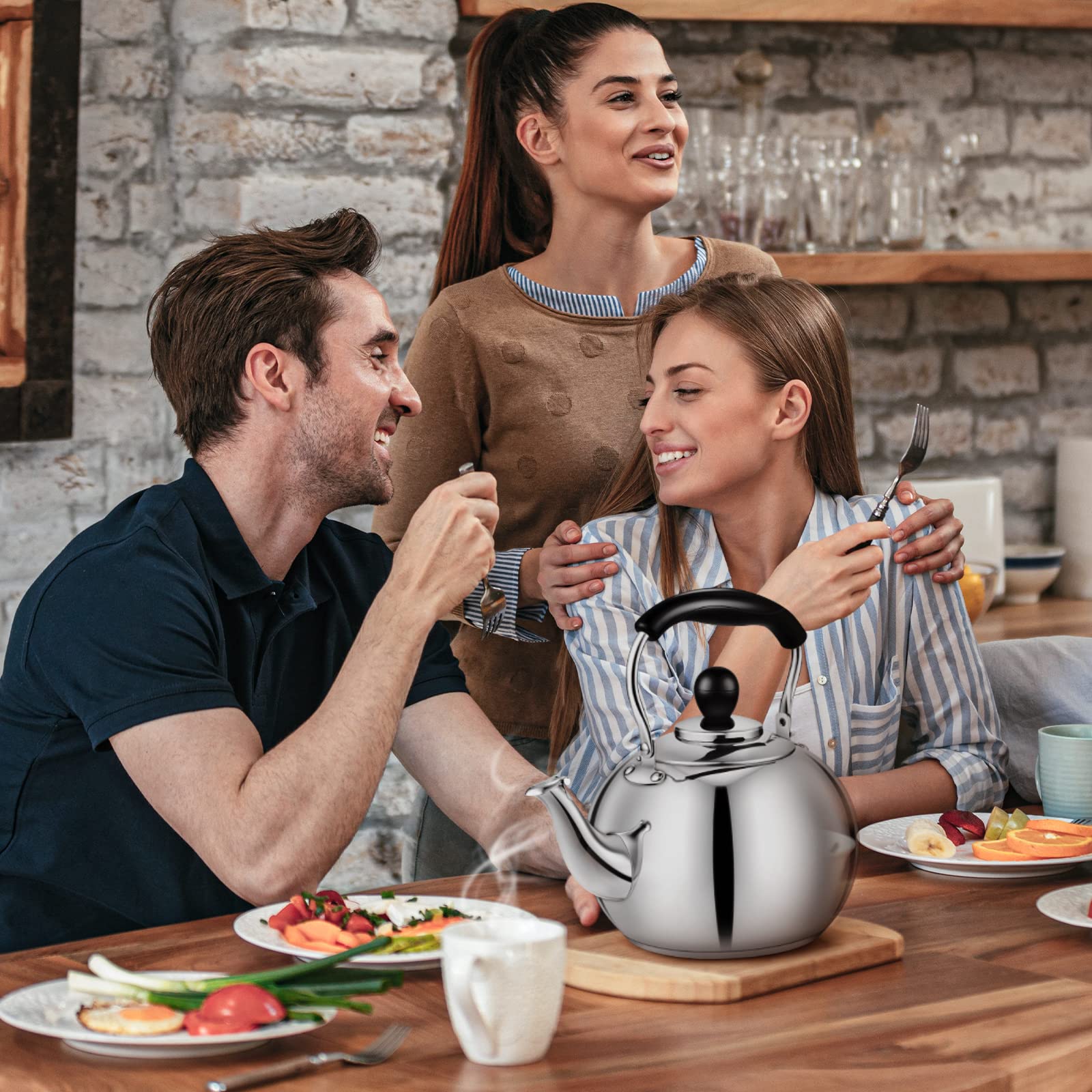Stove Top Whistling Tea Kettle - 2.64 Quart Tea Kettle, Vintage Tea Pots,Triple Layer Stainless Steel Teapots for Stove Top,Universal Base for Induction Gas | Halogen | Radiant