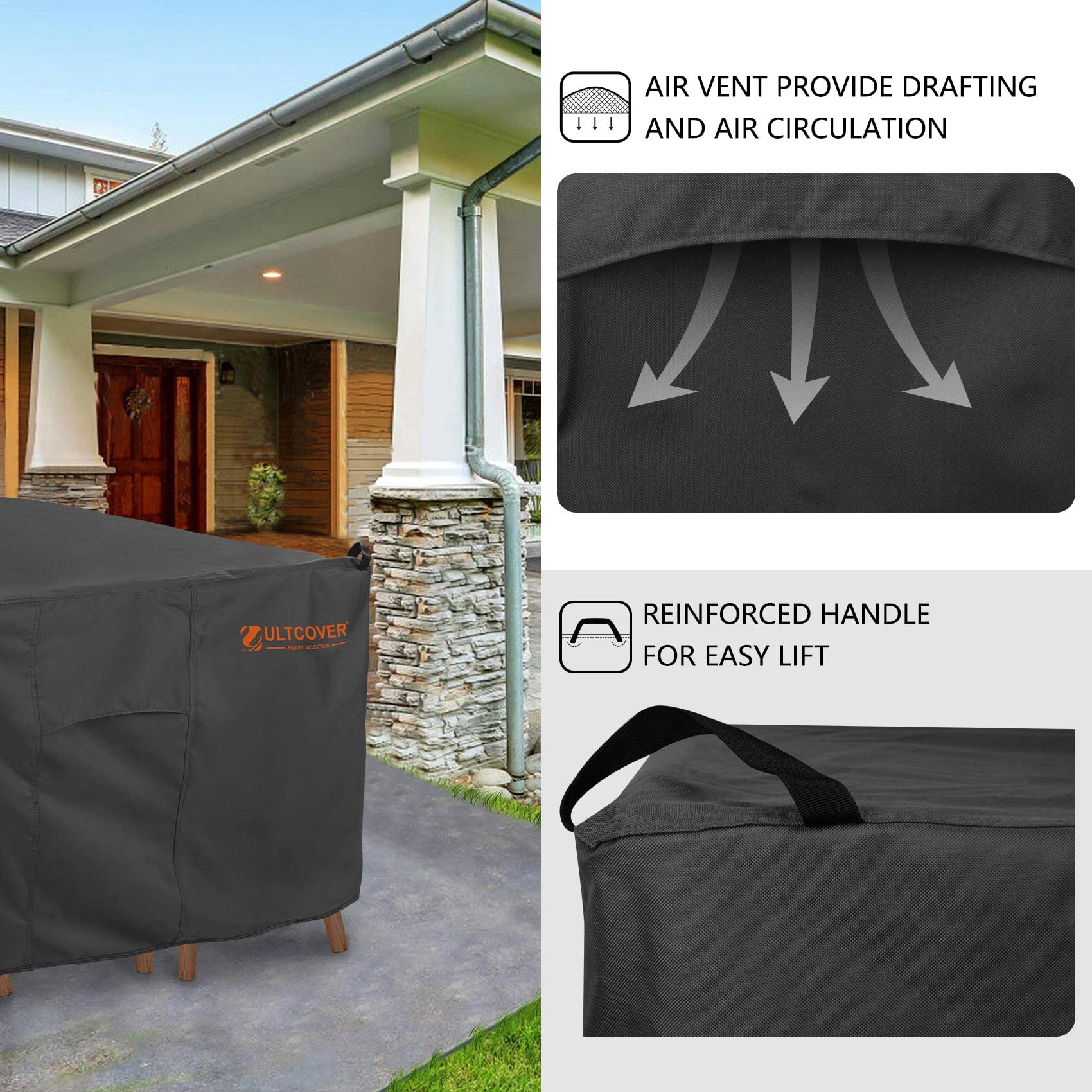 ULTCOVER Smart Selection Square Patio Furniture Set Waterproof Outdoor Dining Table Cover 54 inch, Black