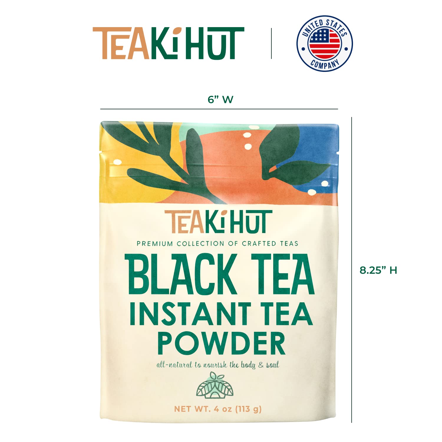TEAki Hut Instant Black Tea Powder, 4 oz, Black Tea Powder, Powdered Black Tea for Hot and Cold Beverages, Refreshing Instant Tea Powder, Unsweetened Tea Powder, 113 Servings