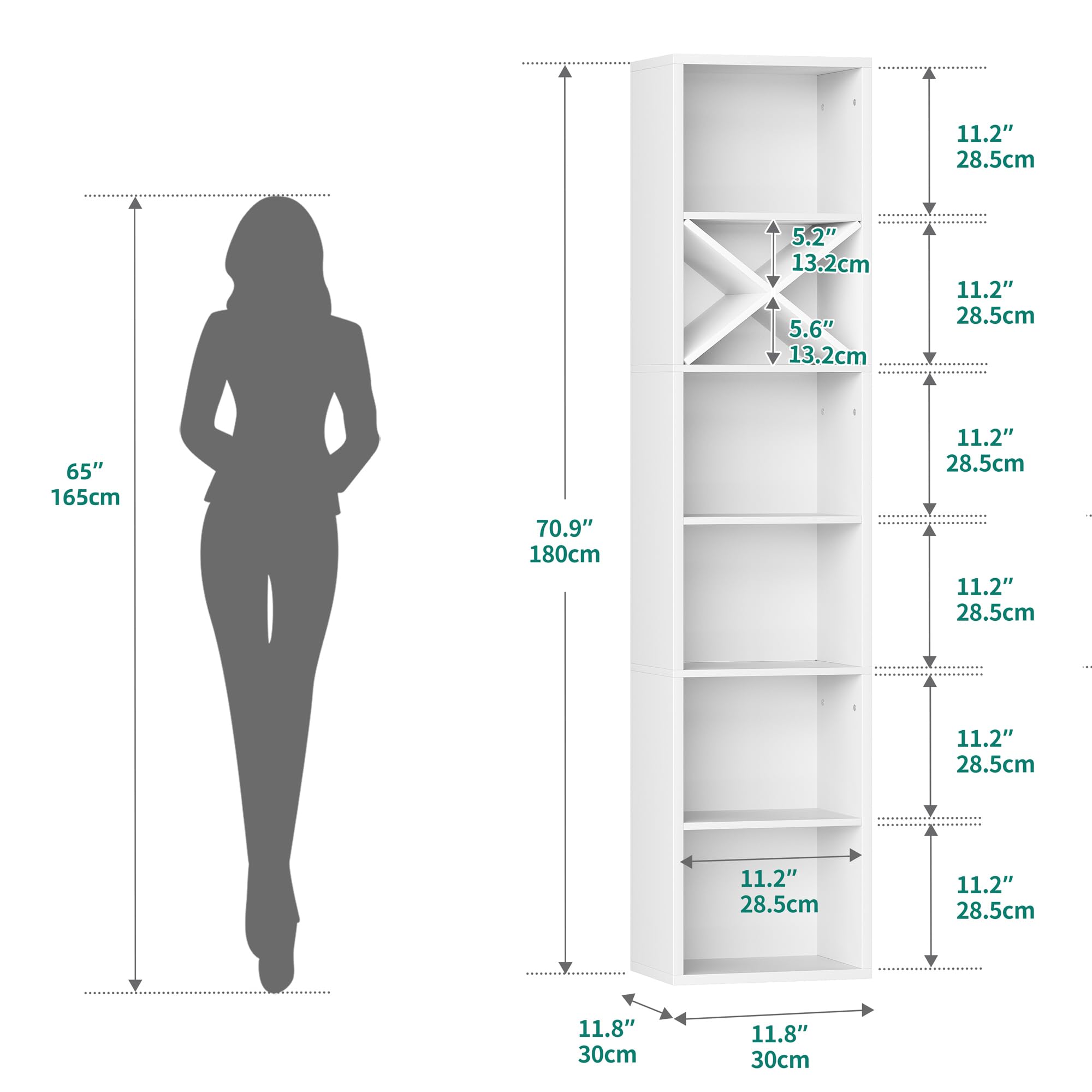 YITAHOME 70.9" Tall Narrow Bookcase, Modern Open Wooden Bookshelf with Wine Rack, 6 Tier Cube Display Shelves for Living Room/Kitchen/Bedroom/Dining Room, White