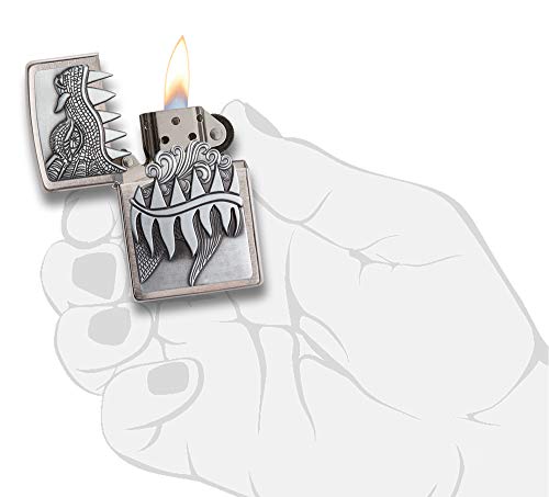 Zippo Fire Breathing Dragon Emblem Brushed Chrome Pocket Lighter, One Size