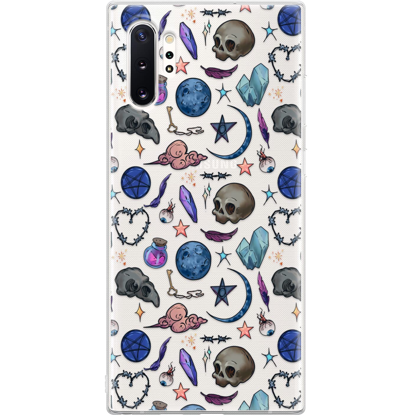 TPU Phone Case Compatible with Samsung A72 A71 5G A70 A51 A50 A32 A21 A11 A12 A13 A14 A01 Goth Barbed Wire Creepy Full Moon Silicone Shockproof Protective Print Clear Soft Occult Durable Skull