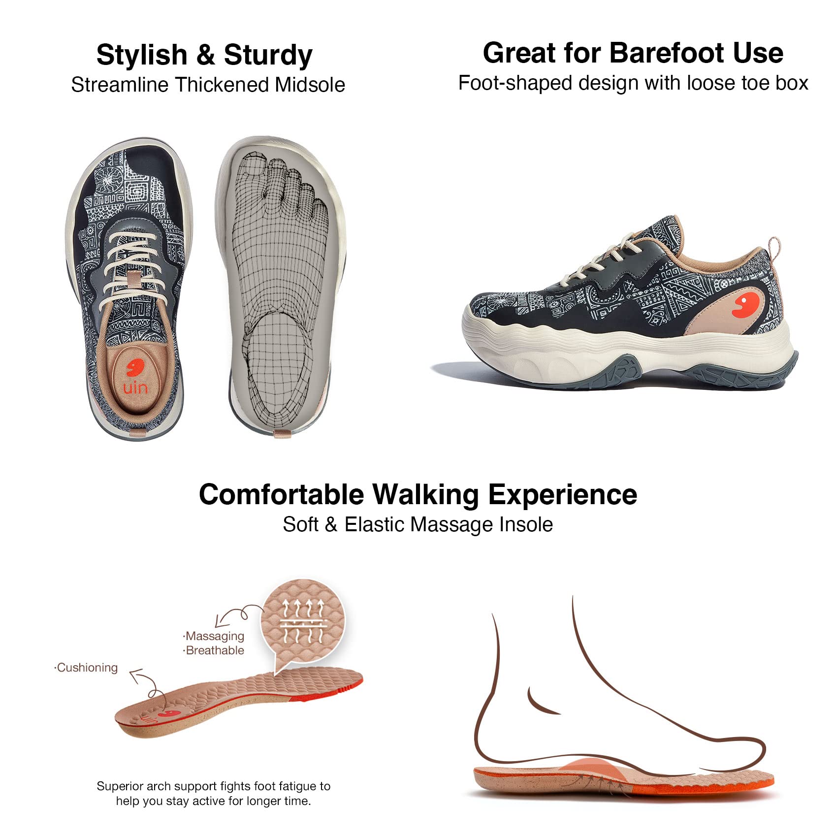 UIN Women's Chunky Platform Fashion Sneakers Walking Casual Comfortable Art Painted Travel Hiking Shoes Catalonia Ⅲ Geometric Dream (8)