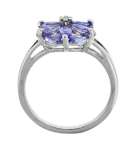 YoTreasure .925 Sterling Silver Tanzanite Women's Flower Cluster Ring Jewelry