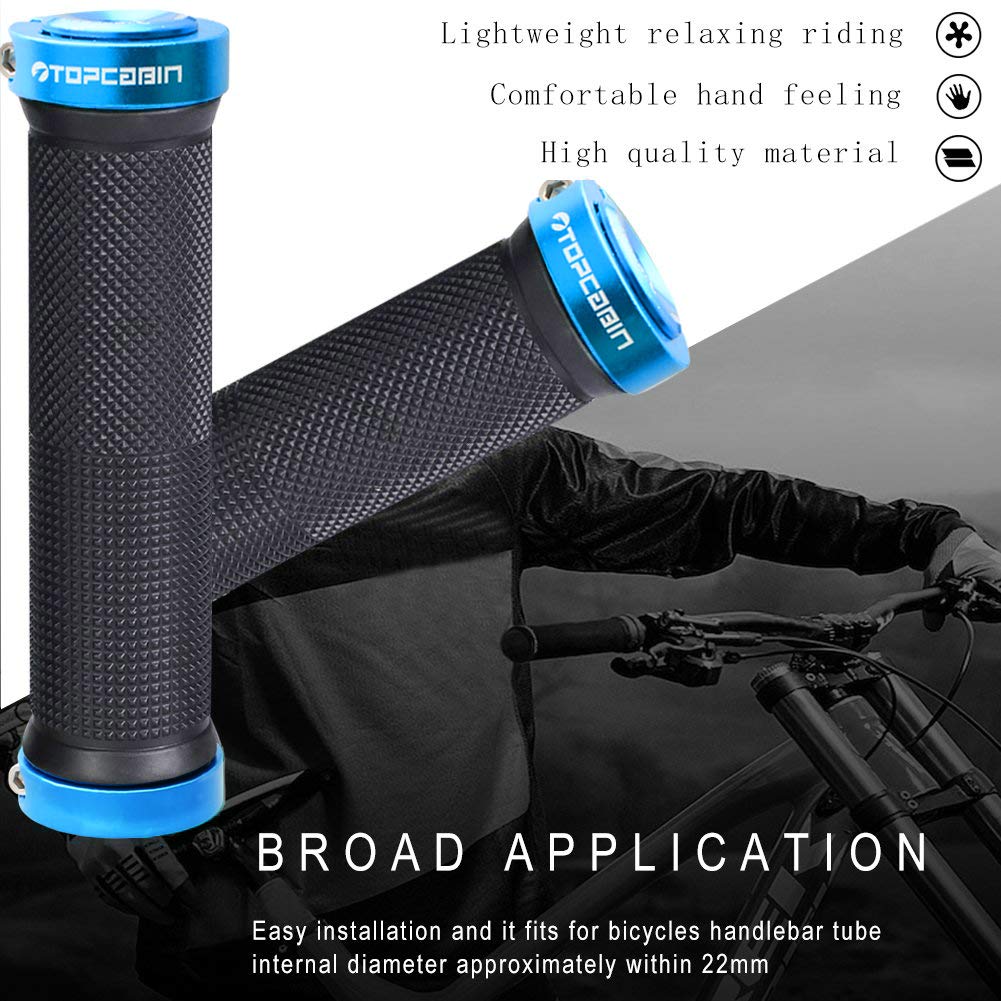TOPCABIN Bike Grips Double Lock on Locking Bicycle Handlebar Grips Cycle Bicycle Mountain Bike BMX Floding (Rubber Grips Red 1 Pair)