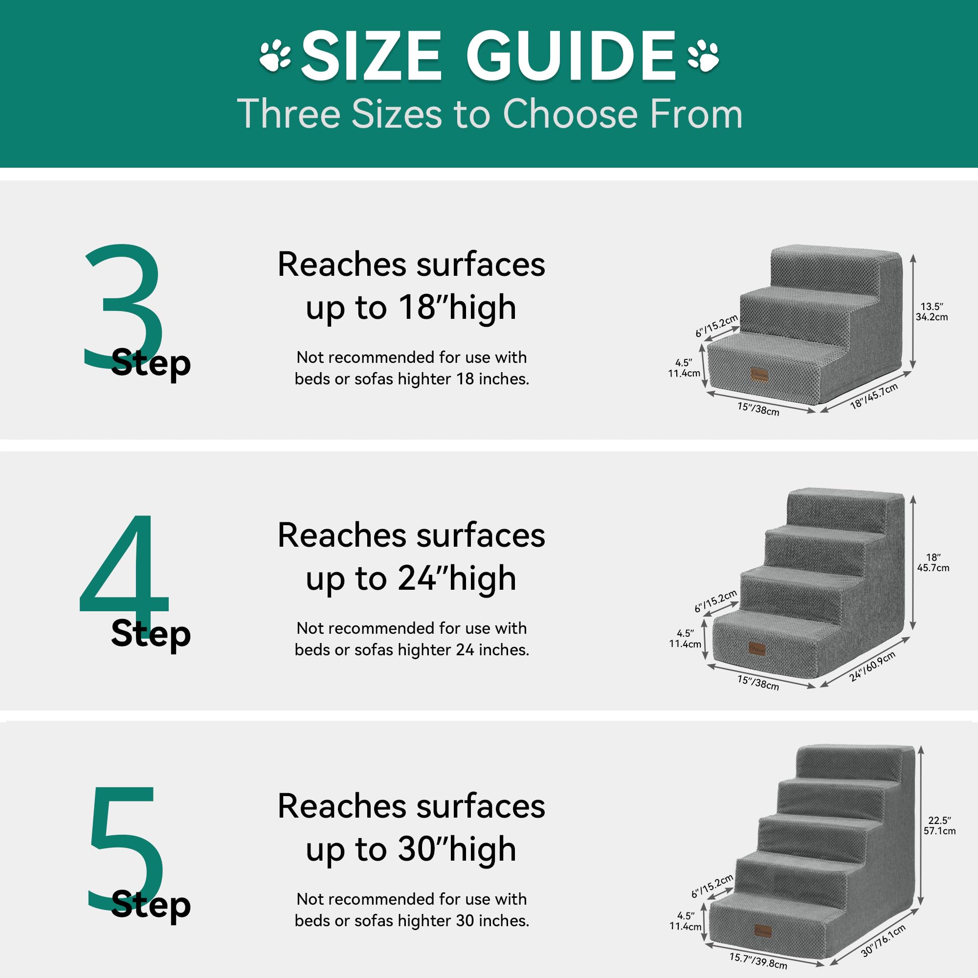 YITAHOME Dog Stairs, Pet Stairs for Small Dog, Pet Steps for Bed and Couch with Support Boards, Non-Slip Balanced Dog Steps for Injured and Elderly Pets, 3 Steps - Gray