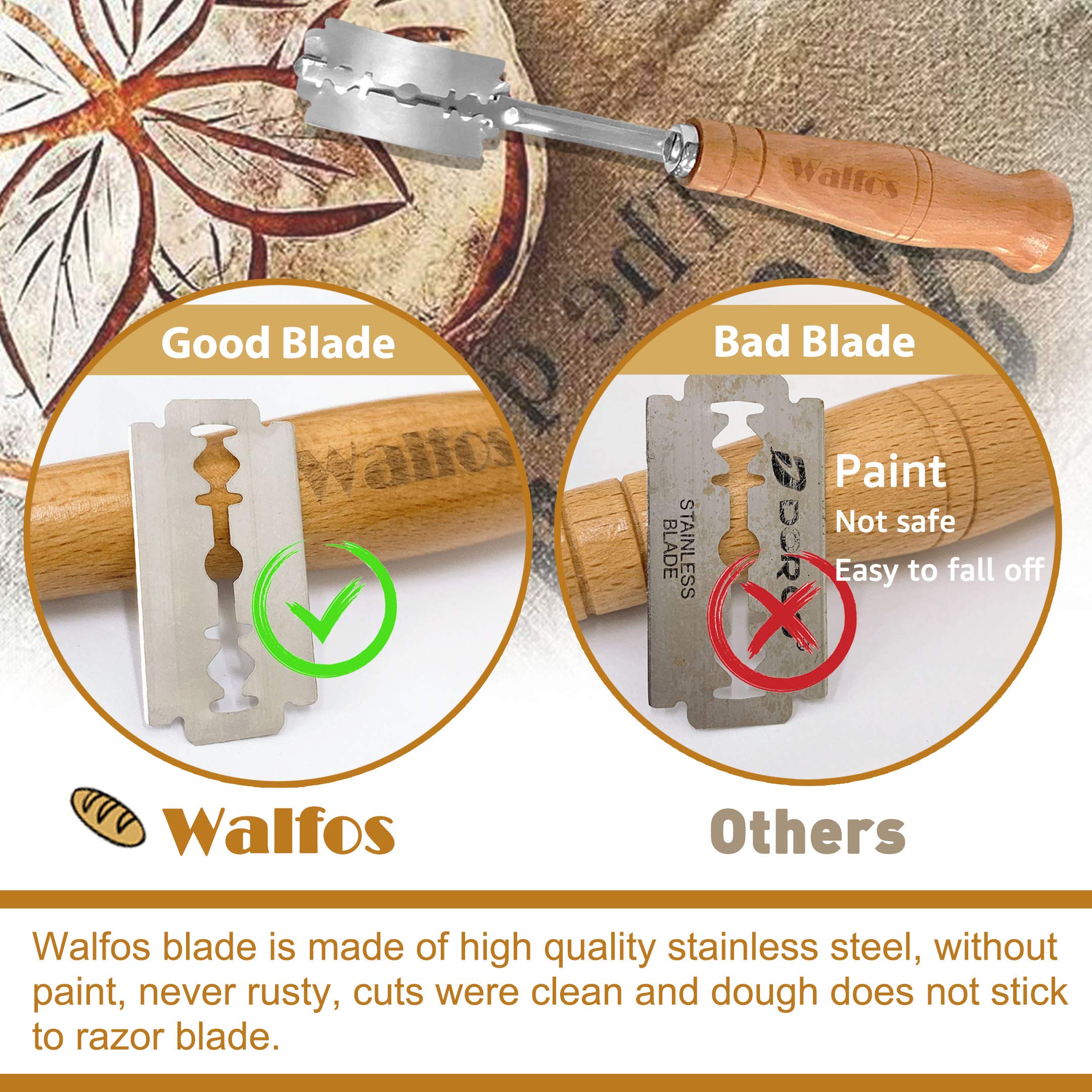 WALFOS Bread Lame - Premium Bread Scoring Knife, Perfect for Scoring Sourdough Bread, Hand Crafted Bakers Lame Built for Bread Bakers, with 6 Blades and Leather Protective Cover