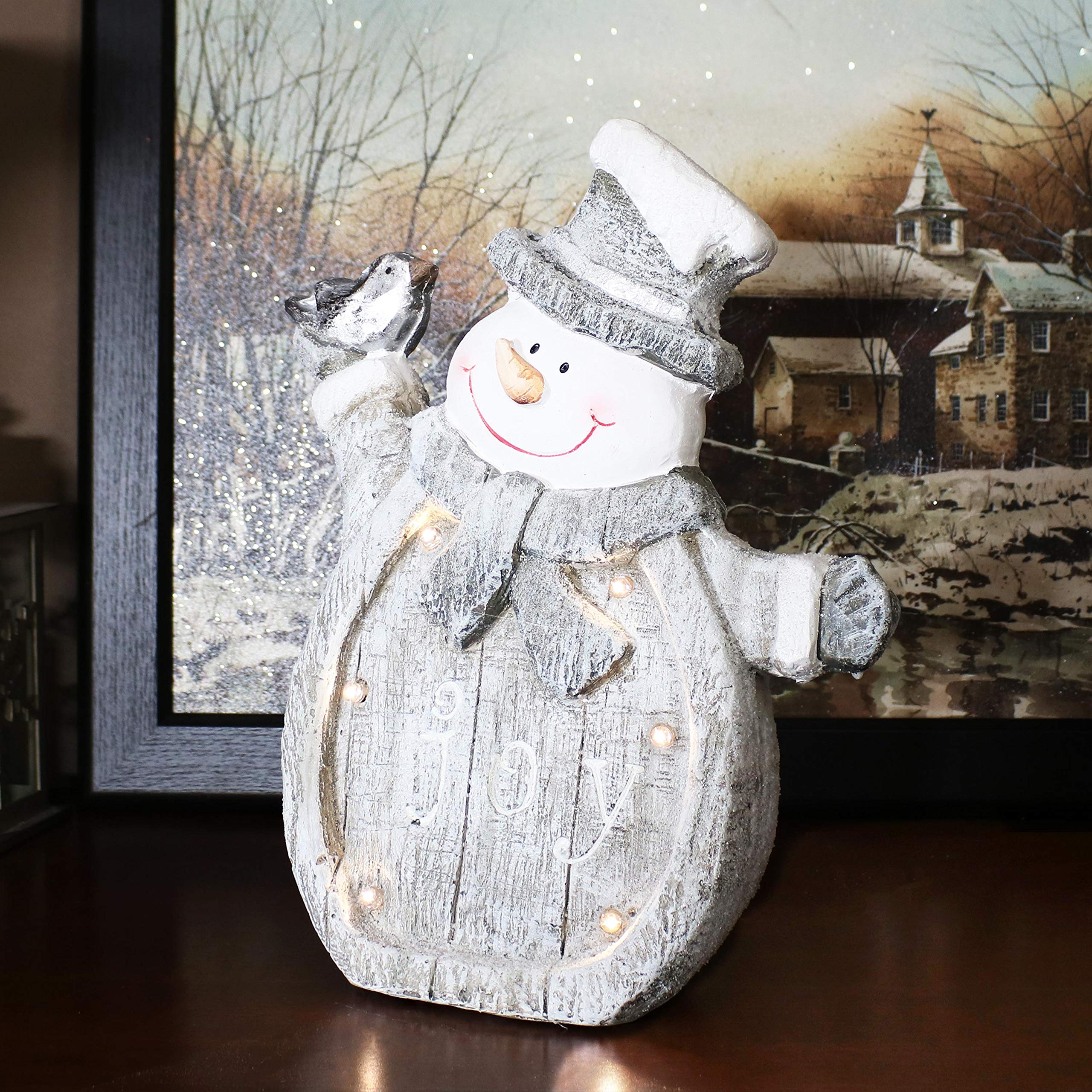 Sunnydaze Joyful Snowman 15-Inch Indoor Christmas Decoration with LED Lights - Battery Operated Pre-Lit Accent