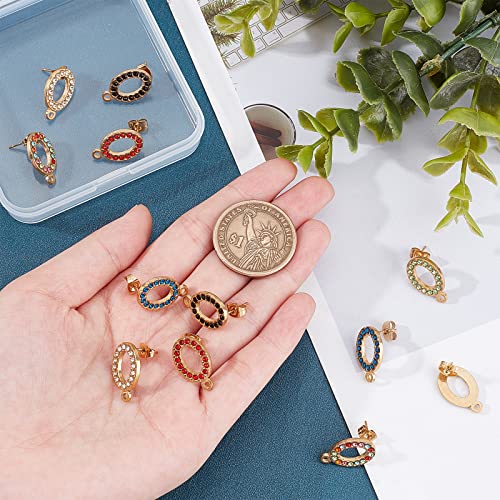UNICRAFTALE 12Pcs 6 Colors Oval Stud Earring Findings Hypoallergenic Rhinestone Stud Earring with Loop Oval Earring with Ear Nut 0.8mm Pin Earring Posts for DIY Earrings Jewelry Making