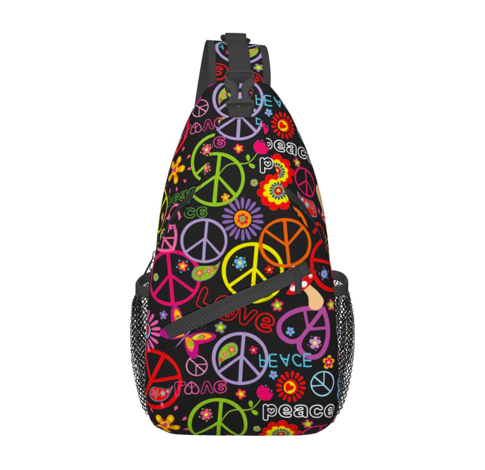 VOOHDDY Hippie Peace Sling Bag For Women Men Travel Hiking Backpack Crossbody Shoulder Chest Bags Casual Daypack Sport