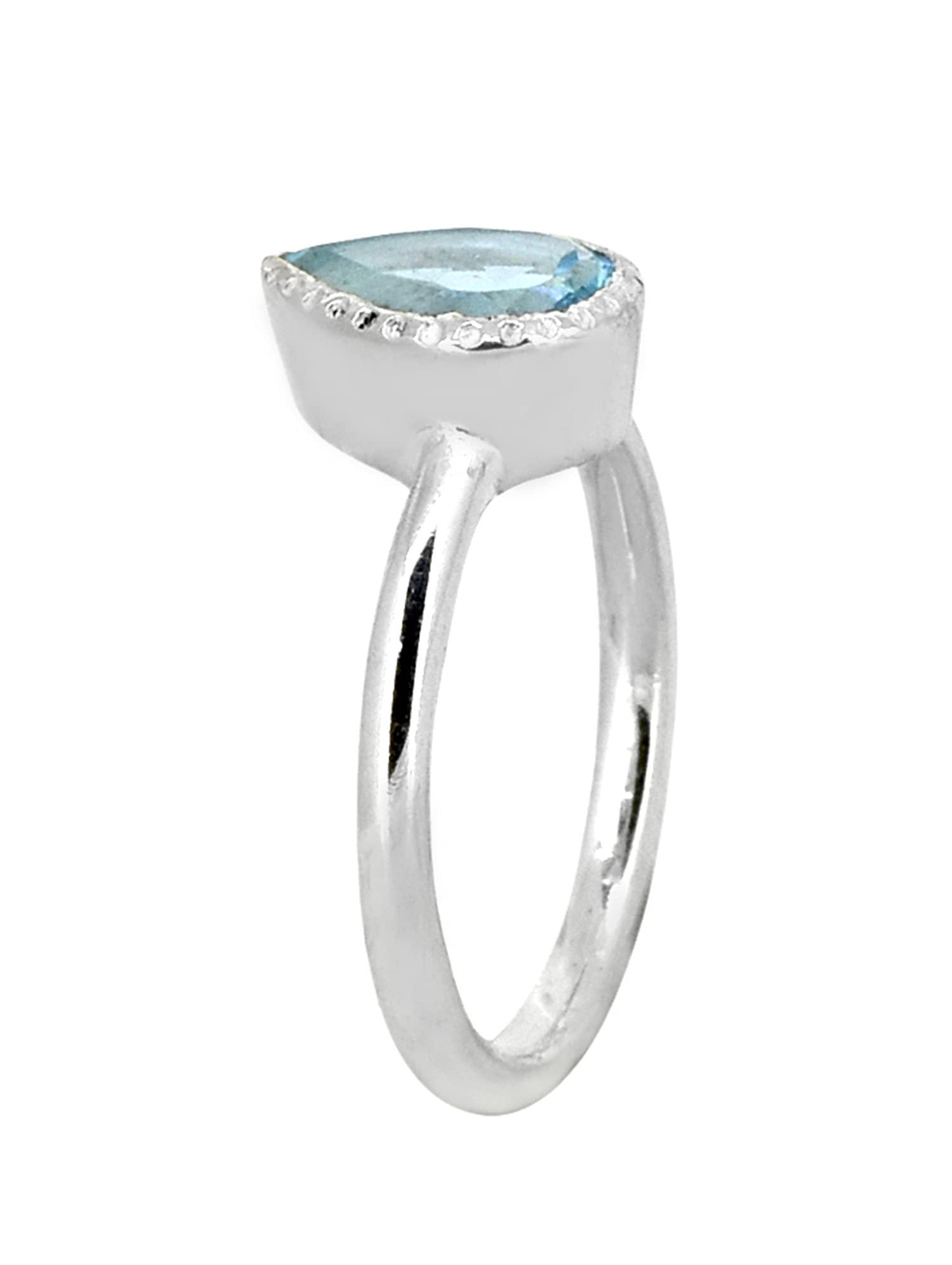 YoTreasure 10x7 MM Blue Topaz Solitaire 925 Sterling Silver Ring