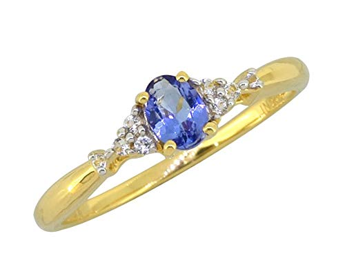 YoTreasure 18kt Gold Over Silver Tanzanite and White Topaz Women's Engagement Ring (Oval 5X4MM, Gemstone Birthstone)