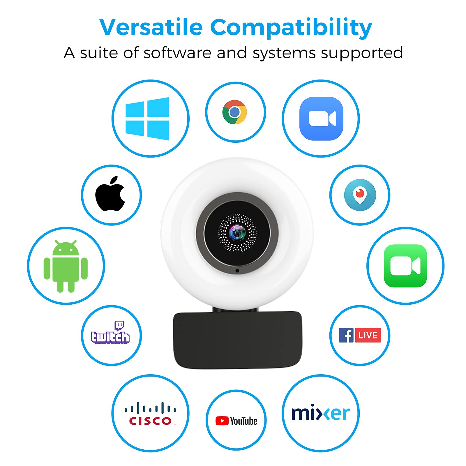VUPUMER Webcam with Microphone 2K FHD Plug and Play USB Web Camera with Ring Light 3-Level Adjustable Brightness Webcam Gaming Camera for PC Mac Laptop Desktop, Zoom Skype Facetime Video Conference