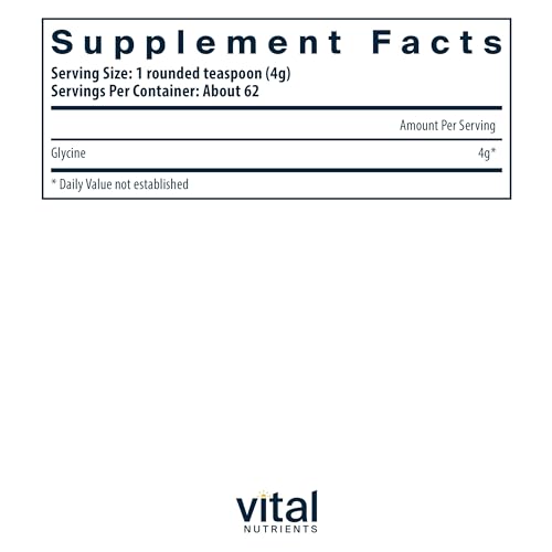 Vital Nutrients Glycine Powder | Amino Acid to Promote Restful Sleep, Stress Relief, Memory and Cognitive Support* | Vegan Supplement | Gluten, Dairy and Soy Free | 62.5 Servings