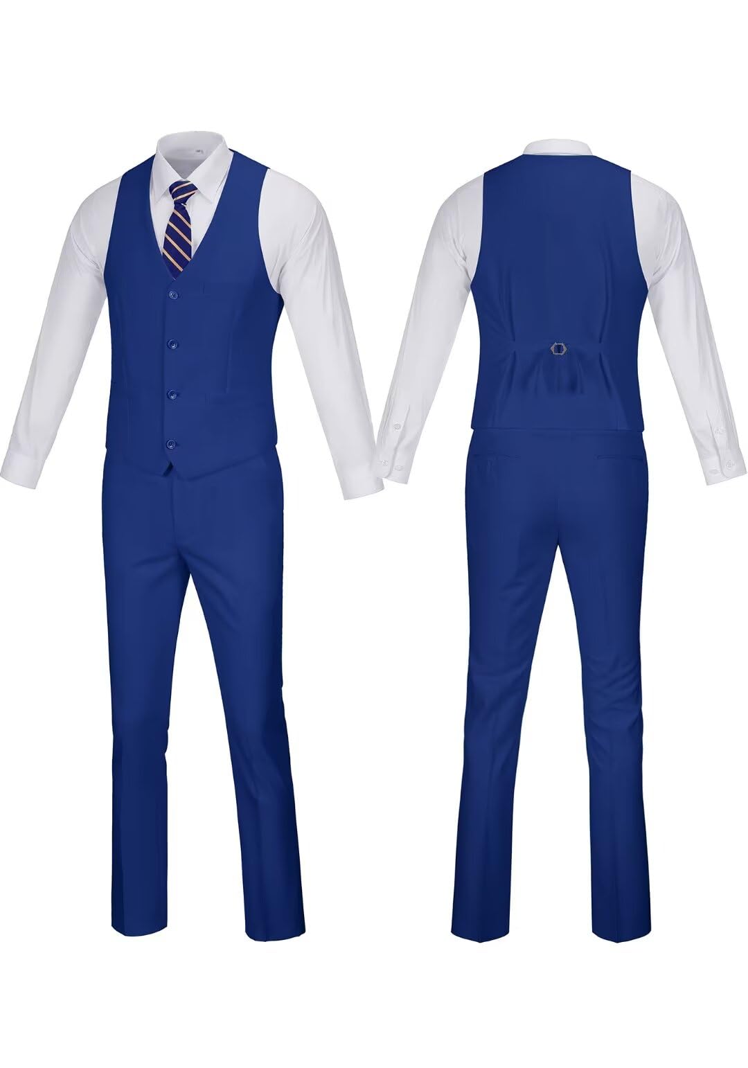 Wehilion Men's Suits 2 Pieces, Navy Blue Vest Pants Set for Men V-Neck Slim Fit Casual Waistcoat Suit nv-xs