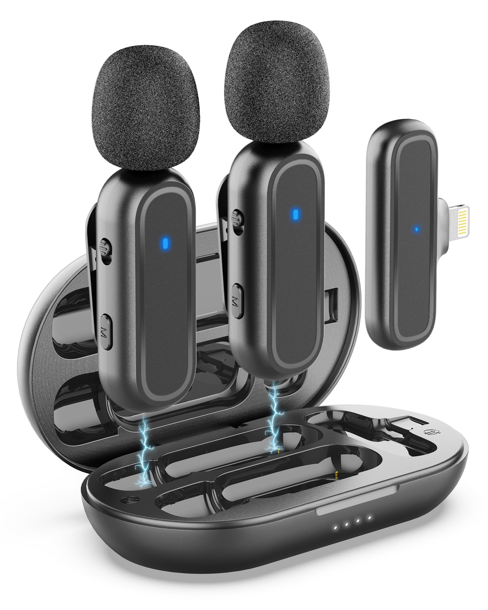 XTACO Wireless Microphone for iPhone iPad, Wireless Lavalier Microphone Lapel Mic with Charging Case and Built-in Noise Reduction Chip for Video Recording, Plug&Play
