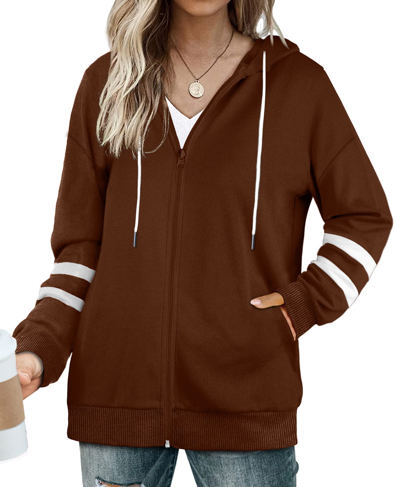 XIEERDUO Sweatshirts for Women Zip Up Casual Oversized Fall Hoodies with Pockets Green XXL