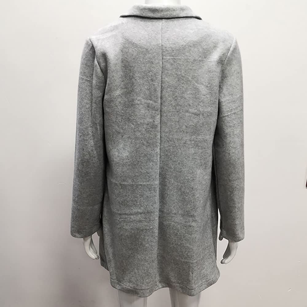 Women Duffle Coat Peacoat Double-Breasted Notch Lapel Button-Down Jacket Solid Color Plain Thigh-Long Trench Outerwear Windbreaker(A Light Grey,2XL)