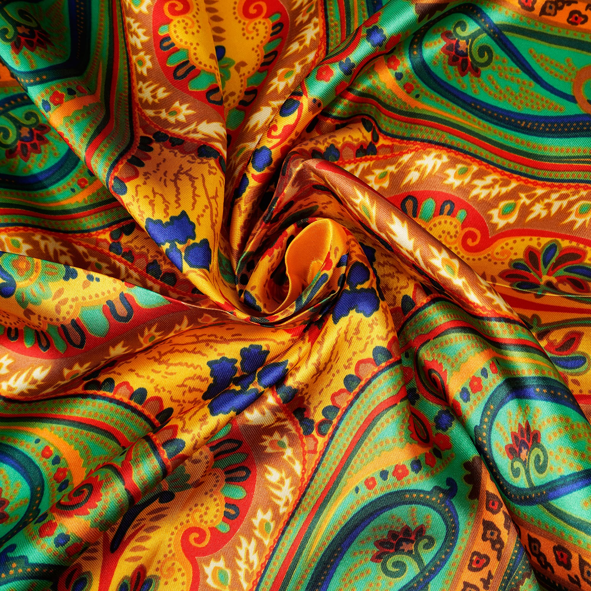 YOUR SMILE Silk Like Scarf Women's Fashion Pattern Large Square Satin Headscarf,Gold Totem