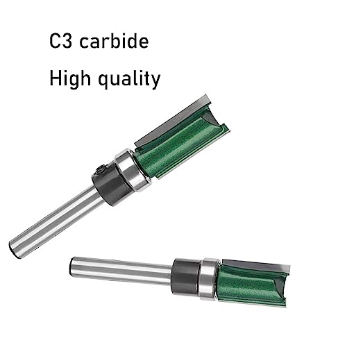 TOTOWOOD Top Bearing Flush Trim Router Bit , 4 Pcs Pattern Flush Trim Router Bit Set,1/4 Inch Shank,Cutting Height in 15/32”, 3/4”, 1”, 1-1/2”,Flush Trim Cut Router Bits (Pattern Flush Trim)