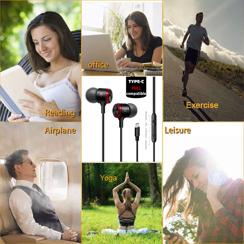 USB C Headphones, USB Type C Earphone Stereo in-Ear Earbuds Hi-Fi Digital,with Gift Bag,Microphone Bass Earbud with Mic and Volume Control Compatible with Google Pixel 2/XL, Xiaomi, Huawei and More