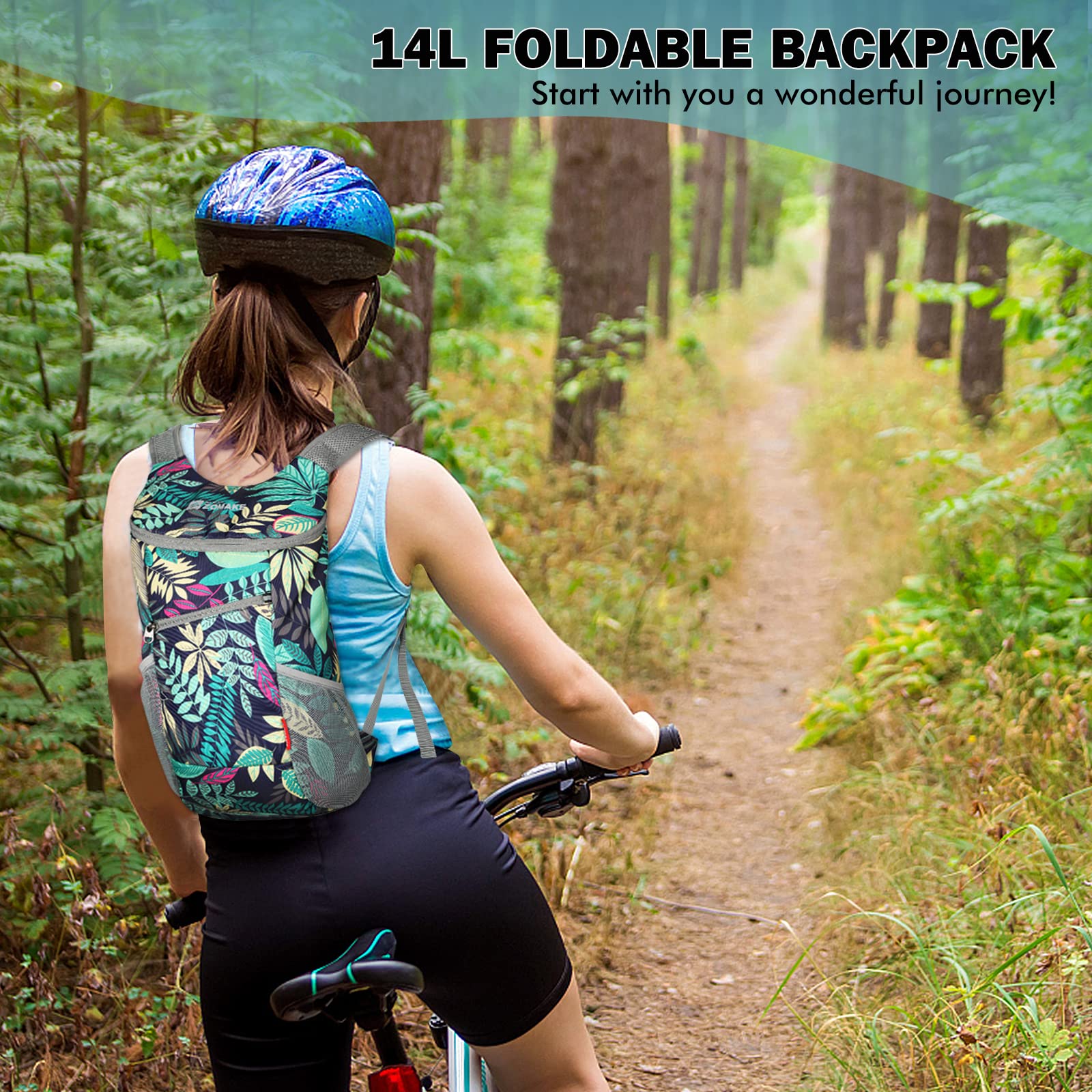 ZOMAKE Lightweight Hiking Backpack:14L Packable Backpacks - Foldable Water Resistant Back Pack Travel Small Day Pack for Outdoor Hiking Camping Women Men (Multicolor)