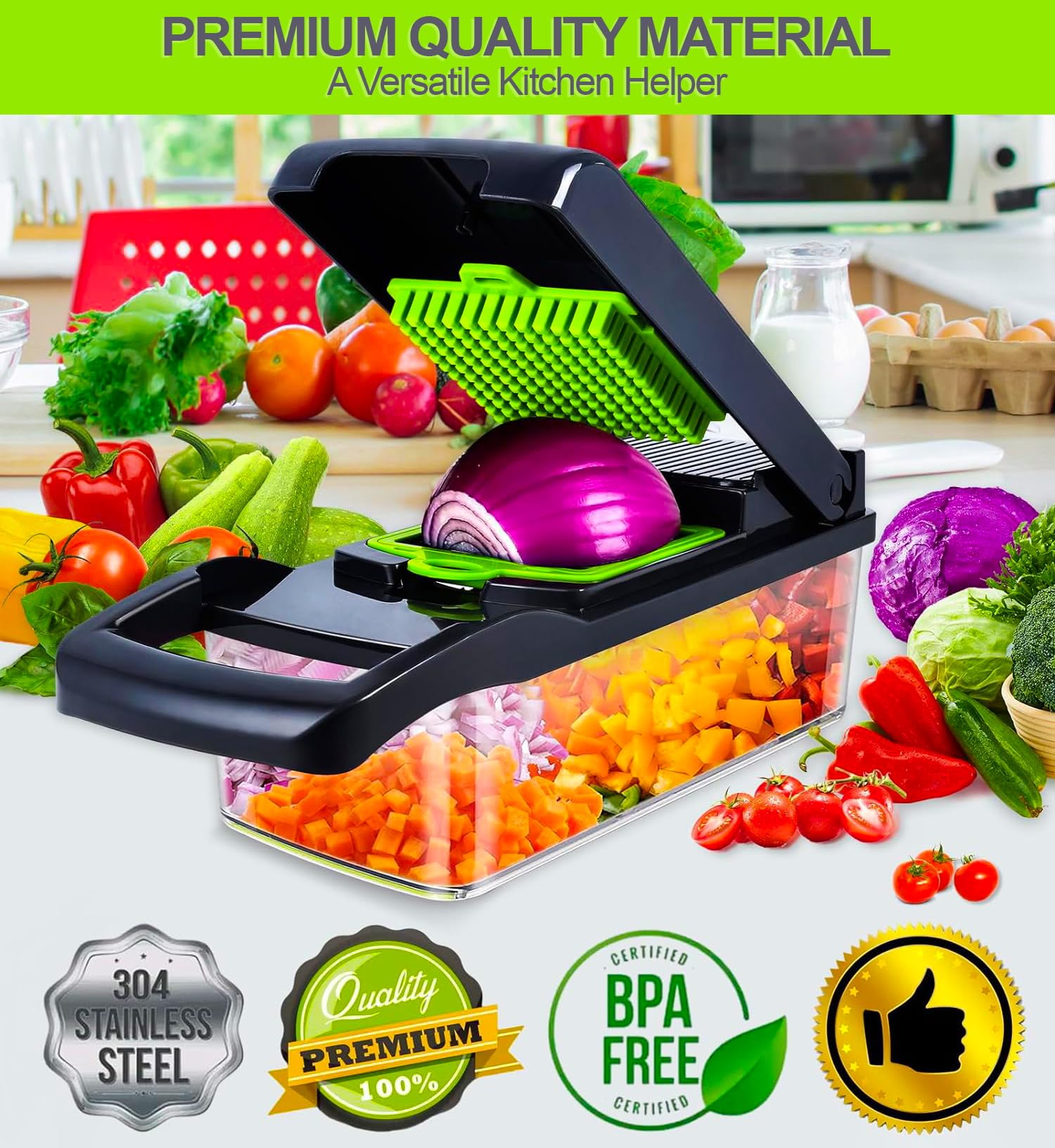Vegetable Chopper, Pro Onion Chopper – 15 in 1 Multifunctional Food Chopper with 8 Blades - Kitchen Vegetable Slicer Dicer Cutter Peeler, Potato,Carrot,Garlic & Veggie Chopper with Container (Grey)
