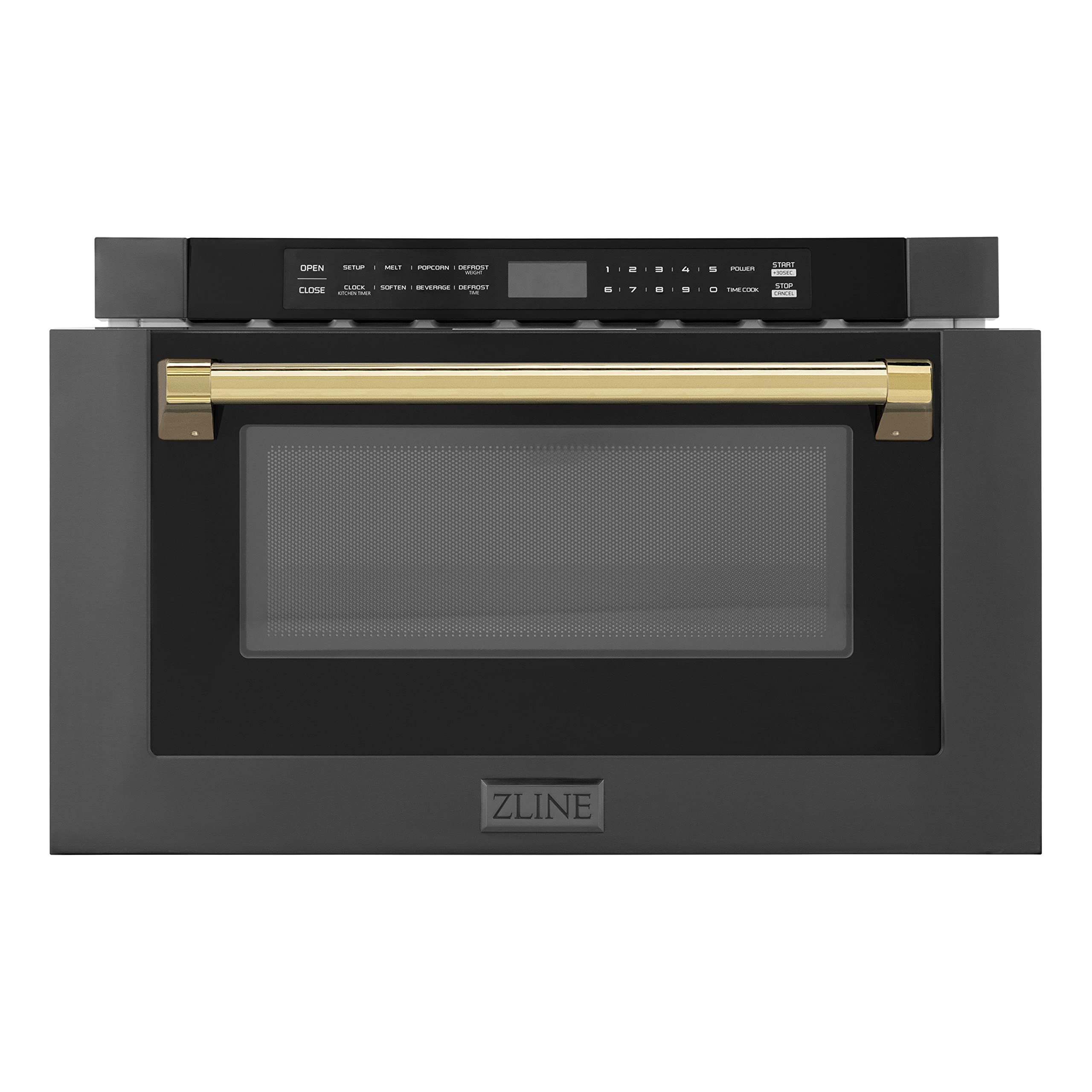 ZLINE Autograph Edition 30" 1.2 cu. ft. Built-in Microwave Drawer in Black Stainless Steel and Gold Accents