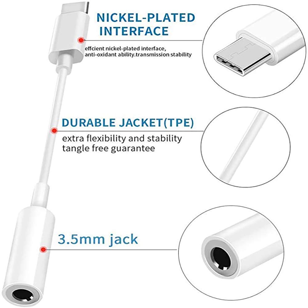 USB C to 3.5mm Headphone Jack Adapter, USB Type C to 3.5mm Adapter Compatible with Pixel 4 3 2 XL, Samsung S10 S9 Plus Note 10, Pad Pro,Mate 30 20 Pro and More [2 Pack]