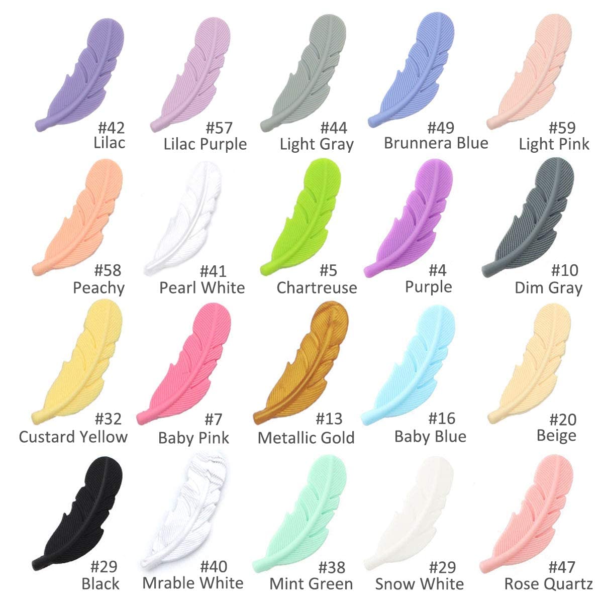 Weekjoey 20Pcs Feather Silicone Beads Jewelry Makeing DIY Bracelet Necklace Pendant Mix 20 Colors Soft Colorful Loose Beads Handmade Supplies