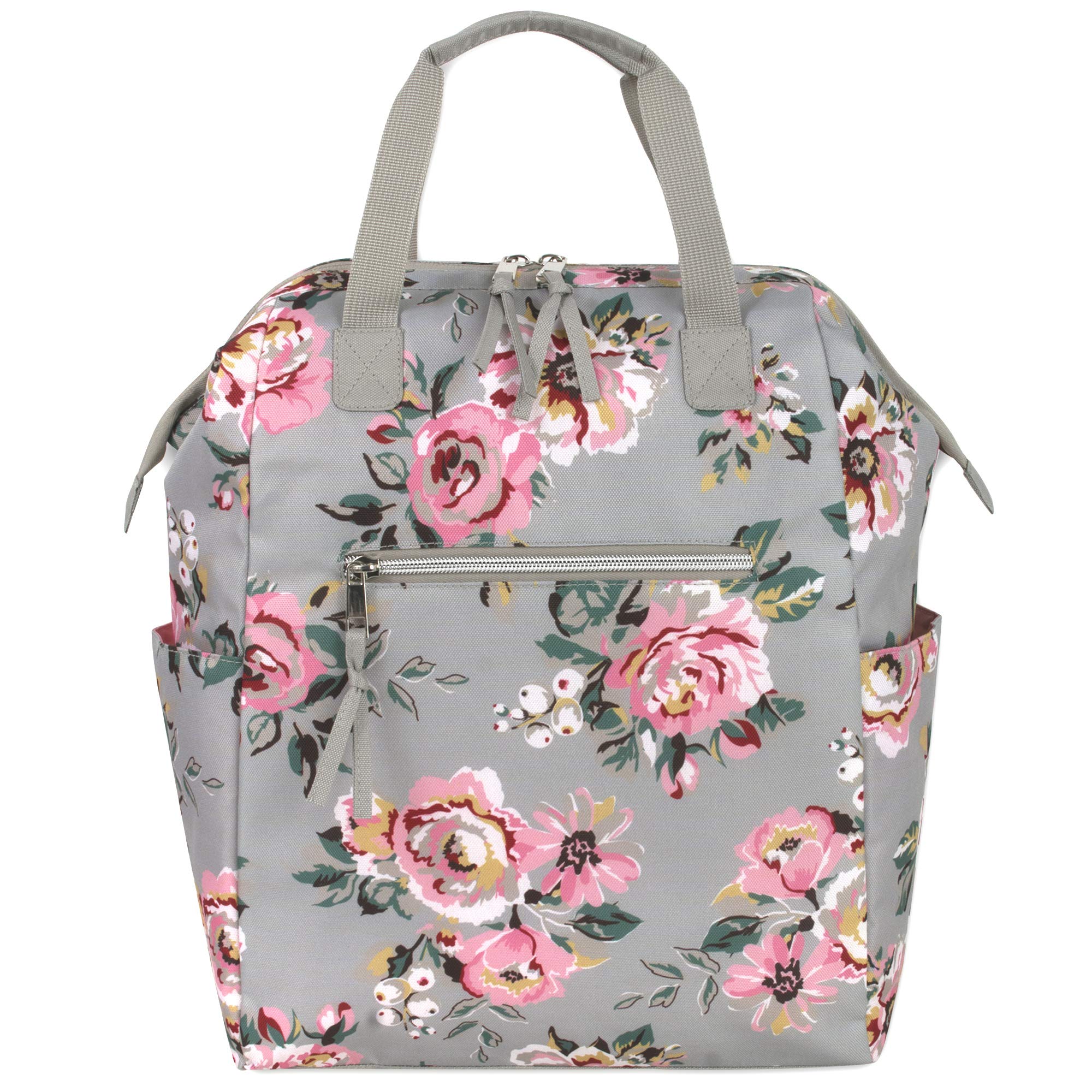 Wide Open Frame Diaper Bag Backpack and Nappy Travel Bag Tote with Changing Pad, Stroller Straps (Floral Frenzy)