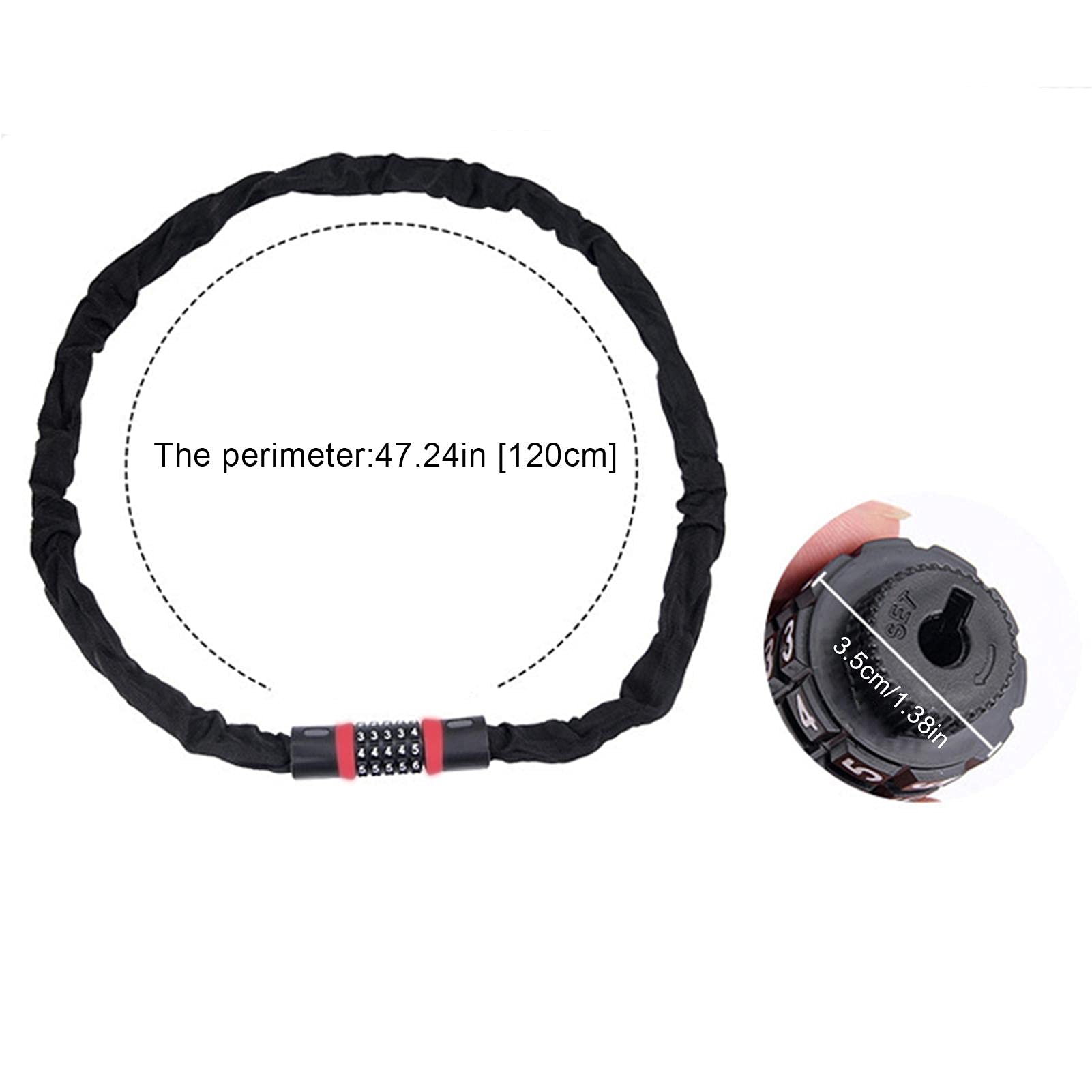 Xinrimoy Bike Chain Lock, 5 Digits Codes Resettable Combination Bike Lock, Outdoors Multifunctional Steel Cable Code Lock for Bicycle, Motorcycles, Scooters, Length 1.2m