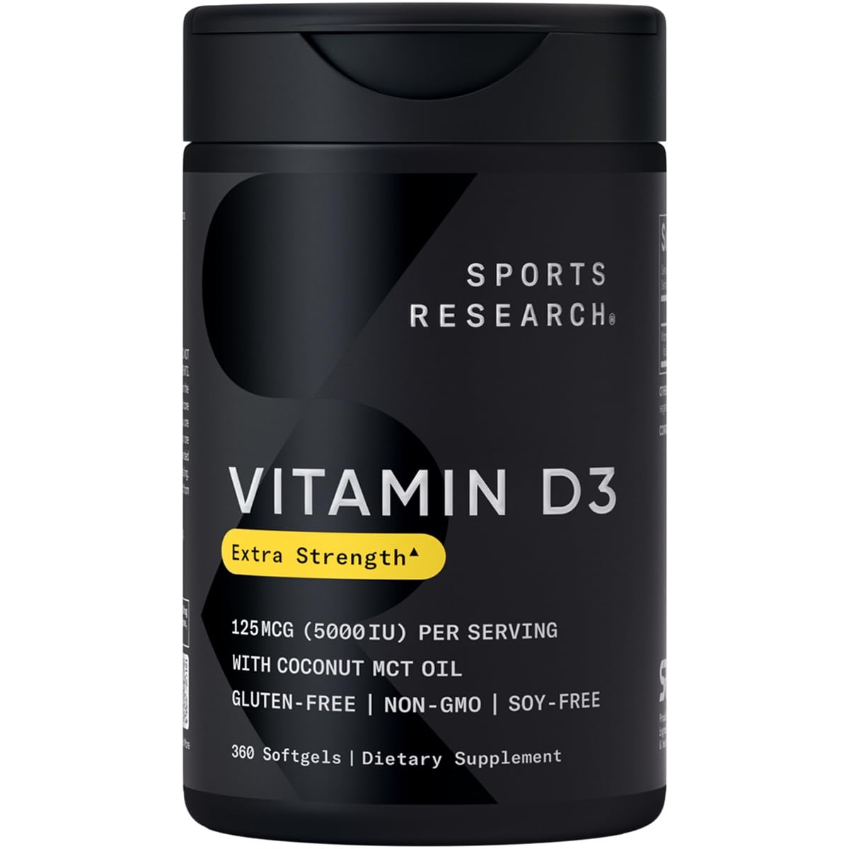 Sports Research Vitamin D3 5000 IU with Coconut MCT Oil - High Potency Vitamin D Supplement for Immune & Bone Support - Non-GMO Verified, Gluten & Soy Free โ 125mcg, 360 Liquid Softgels