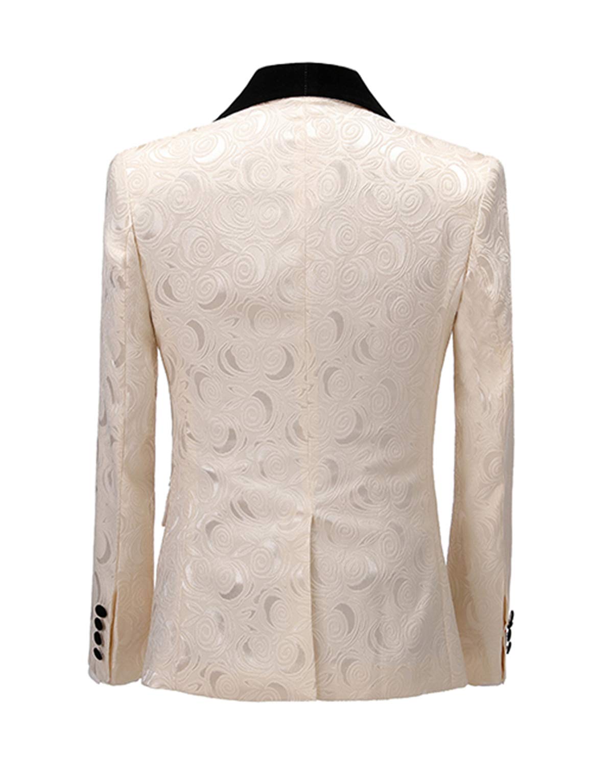 Wemaliyzd Men's Classic Fit 2 Piece Jacquard Wedding Suit Blazer Patterned Tux Jacket Pants FZ073-BT(Champagne,46L)
