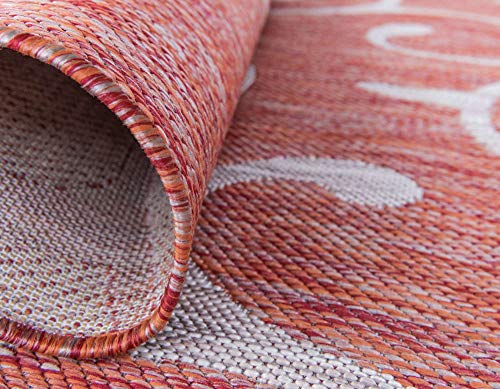 Unique Loom Outdoor Botanical Collection Area Rug - Curl (7' 1" x 10' Rectangle, Rust Red/ Ivory)