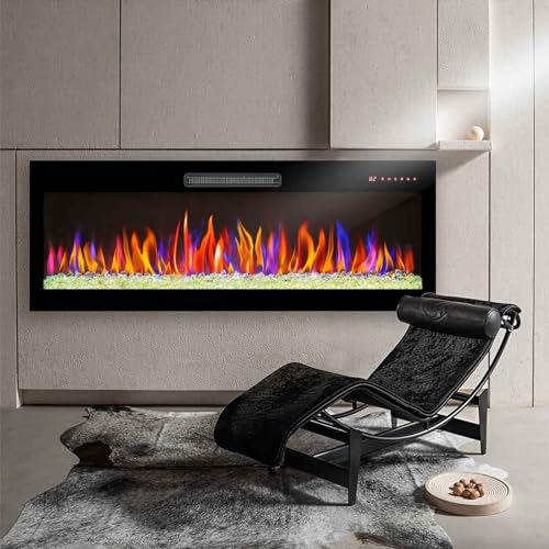 YardGo 50'' Electric Fireplace Recessed and Wall Mounted, 1400W Inserts Electric Heater with 11 temperatures, Remote Control with Timer,Touch Screen, Adjustable 16Flame Colors and 5 Speeds