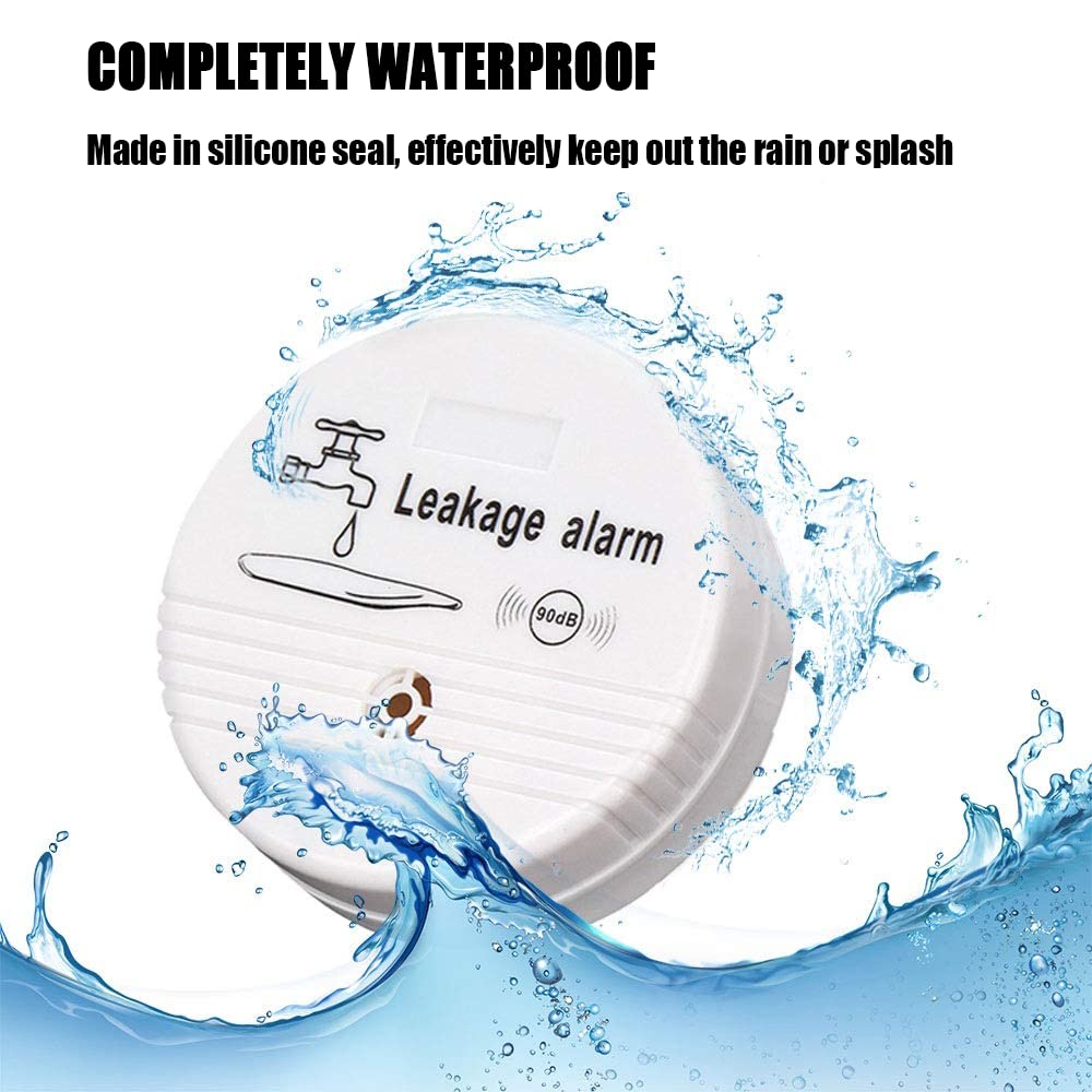 WER Water Leak Alarm Sensor, Battery Operated Leak Alert, 90dB Water Detector for Basements, Bathrooms, Laundry Rooms, Kitchens, Garages and All Office Areas (Shipped Without Battery, 2 Pack)